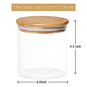 4 Pack Glass Jars with Airtight Bamboo Lids, (Dabacc) Glass Kitchen Canisters Clear Container for Food Storage of Dry Goods, Cookie, Candy, Spices, Coffee Beans and More, 18.6 OZ