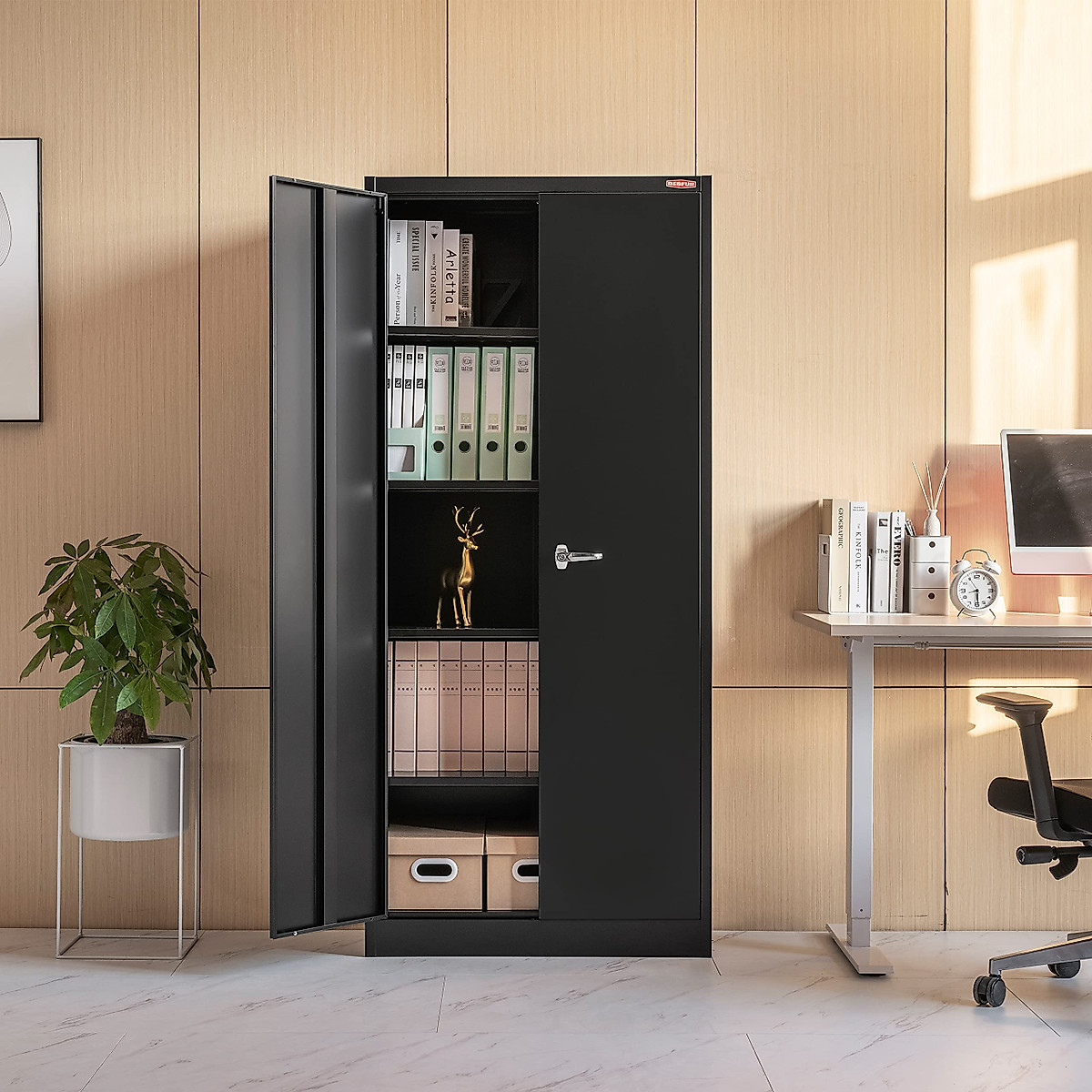 BESFUR Metal Storage Cabinet, 72" H Large Metal Cabinets with 4 Adjustable Shelves and Locking Doors, Classic Steel Storage Cabinet for Home, School, Office, Garage (Black)…