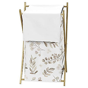 Sweet Jojo Designs Floral Leaf Baby Kid Clothes Laundry Hamper - Ivory Cream Beige Taupe and White Gender Neutral Boho Watercolor Botanical Flower Woodland Tropical Garden