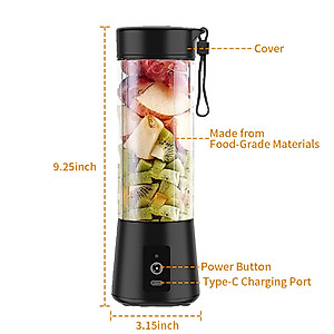 Lyrique Portable Blender: 400ml Personal Electric Blender for Shakes & Smoothies, USB-C Rechargeable, Sharp Stainless Steel Blades with Efficient Mixing Function (Black)
