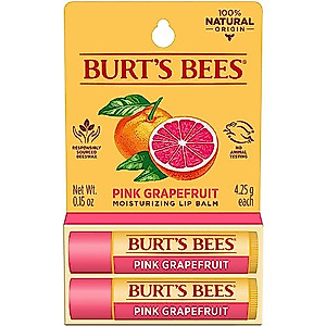 Burt's Bees Lip Balm - Pink Grapefruit, Lip Moisturizer With Responsibly Sourced Beeswax, Tint-Free, Natural Origin Conditioning Treatment, 2 Tubes, 0.15 oz.