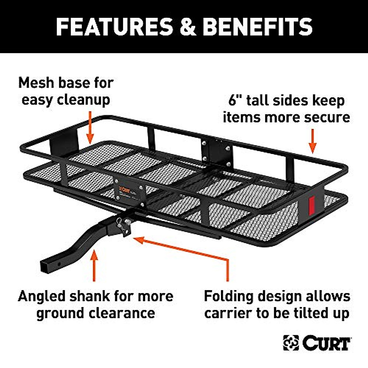 CURT 18153 60 x 24-Inch Basket Hitch Cargo Carrier, 500 lbs Capacity, Black Steel, 2-In Folding Shank