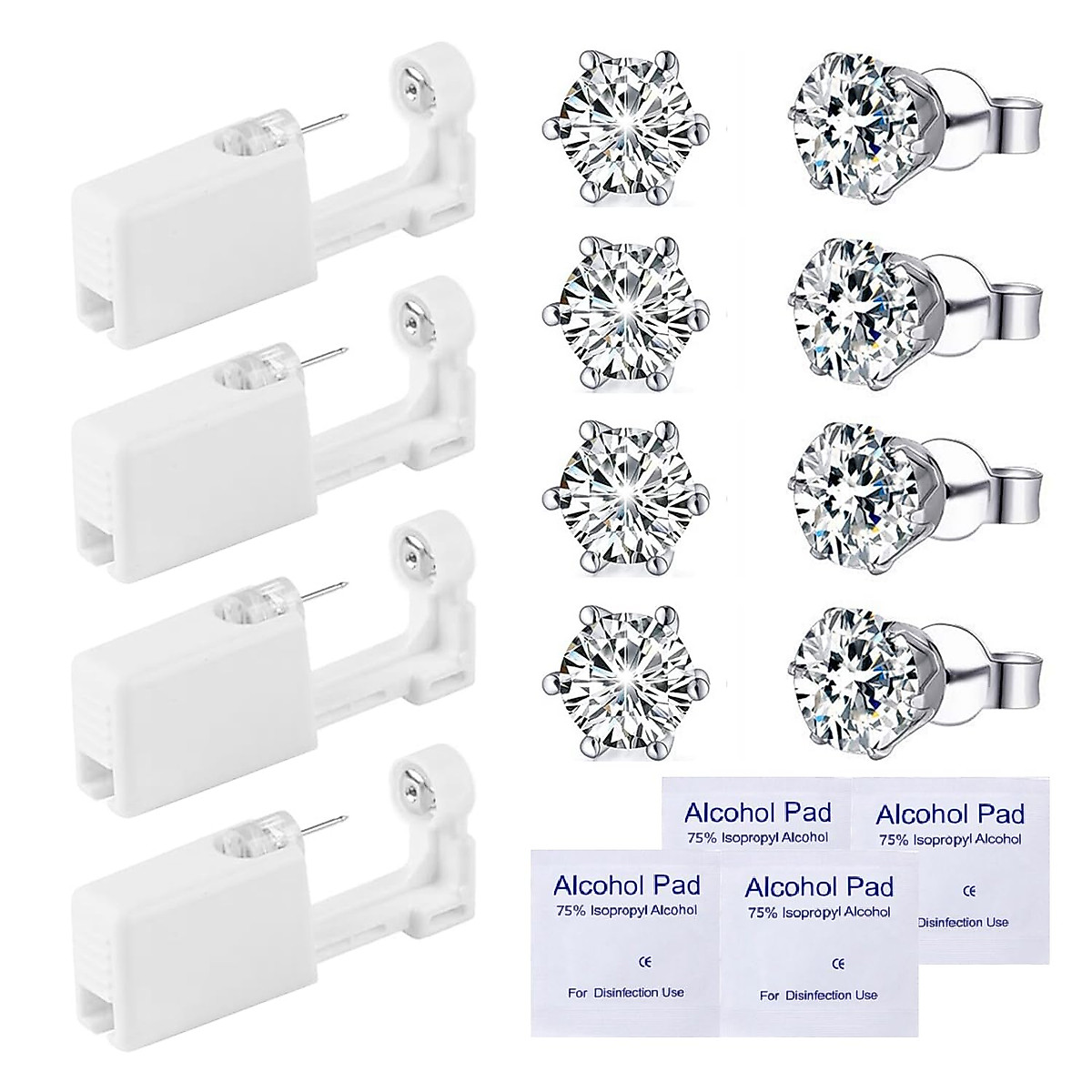 TC-SMAR 4 Pack Disposable Ear Piercing Gun Kit With Built-in transparent Cubic Zirconia Ear Studs