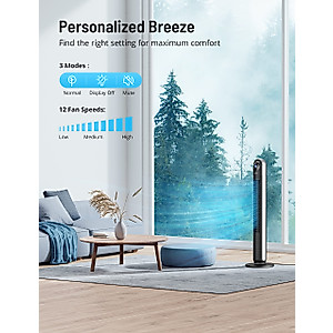 Tower Fan, Paris Rhône Oscillating Tower Fan with 12 Speeds, 24H Timer, 3 Modes, LED Display, Remote Control, Quiet Operation, Portable Bladeless Fan for Bedroom, Living Room, Home Office