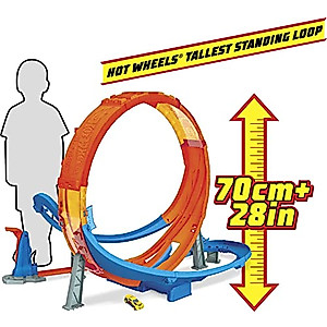 Hot Wheels Toy Car Track Set Massive Loop Mayhem, 28-in Tall Loop, Powered by Motorized Booster, 1:64 Scale Car