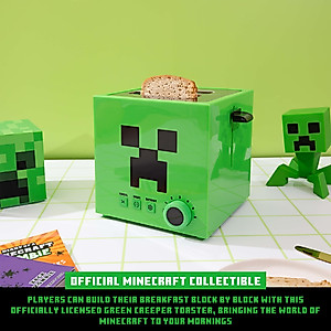 Minecraft Green Creeper 2-Slice Toaster For Bagels, Waffles, and Breads | Features 6 Settings With Defrost Option | Imprints Creeper Symbol On Bread