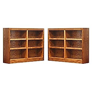 Home Square 36" Tall 6 Shelf Double Wide Wood Bookcase with Adjustable Shelves, Set of 2, in Dry Oak