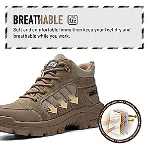Koiule Steel Toe Shoes for Men Women Work Construction Boots Indestructible Steel Toe Work Safety Boots for Men Composite Toe boots,botas de trabajo para hombre Brown38