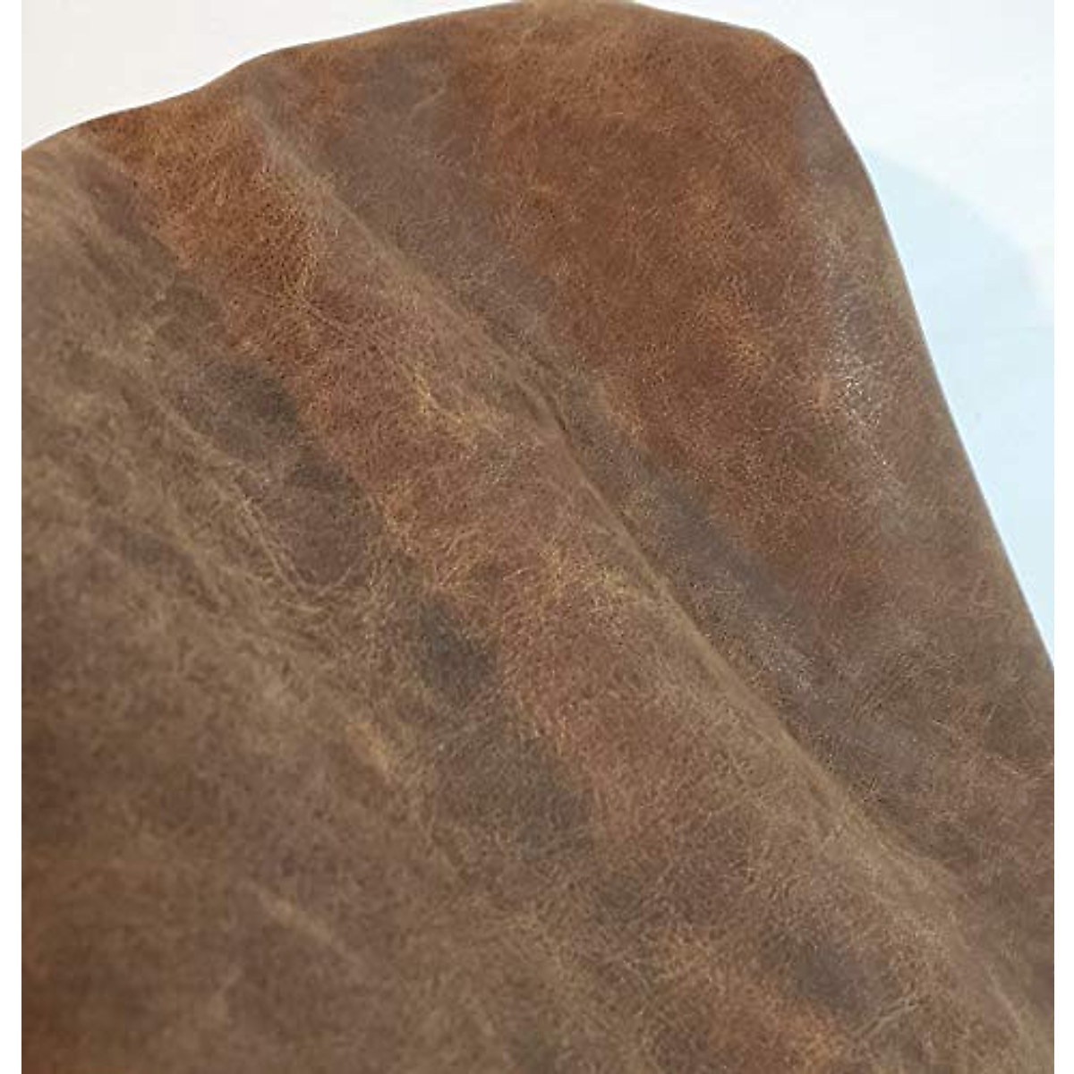 NAT Leathers | Brown Distressed 2 Tone Oily Faux Vegan Leather PU (Peta Approved Vegan) | 1 Yard 36 inch x 54 inch Cut by Yard Pleather 0.9 mm Upholstery | Brown Crazy Horse Distress 36"X54"
