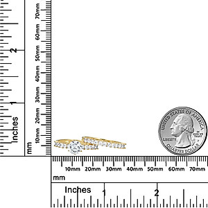 AVORA 10K Yellow Gold 1 Ct Solitaire Simulated Diamond CZ Anniversary Bridal Engagement Wedding Band Ring Set - Size 8