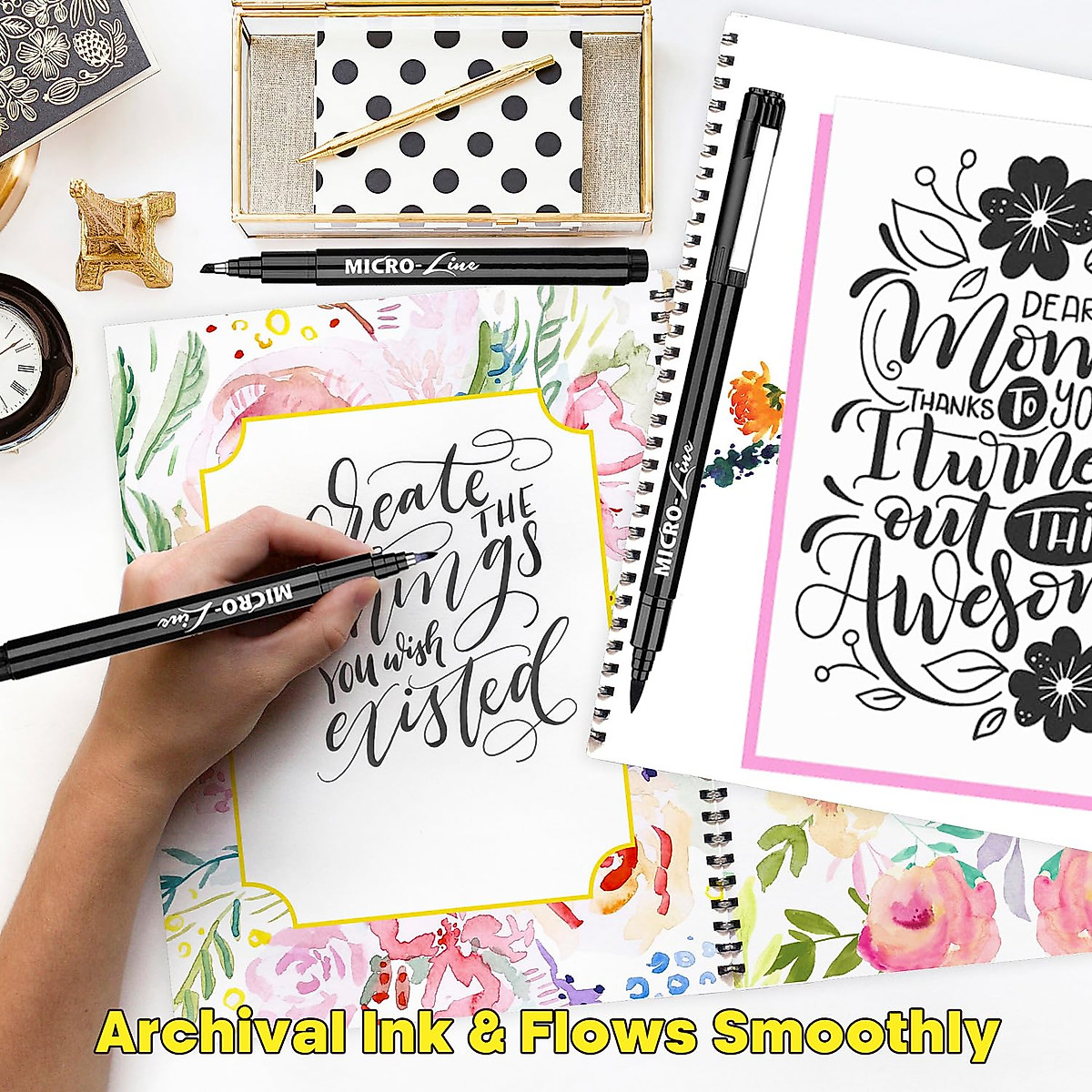 Dyvicl Hand Lettering Pens, Calligraphy Brush Pens Art Markers for Beginners Writing, Sketching, Art Drawing, Illustration, Scrapbooking, Journaling, Black Ink Pen Set, 8 Sizes