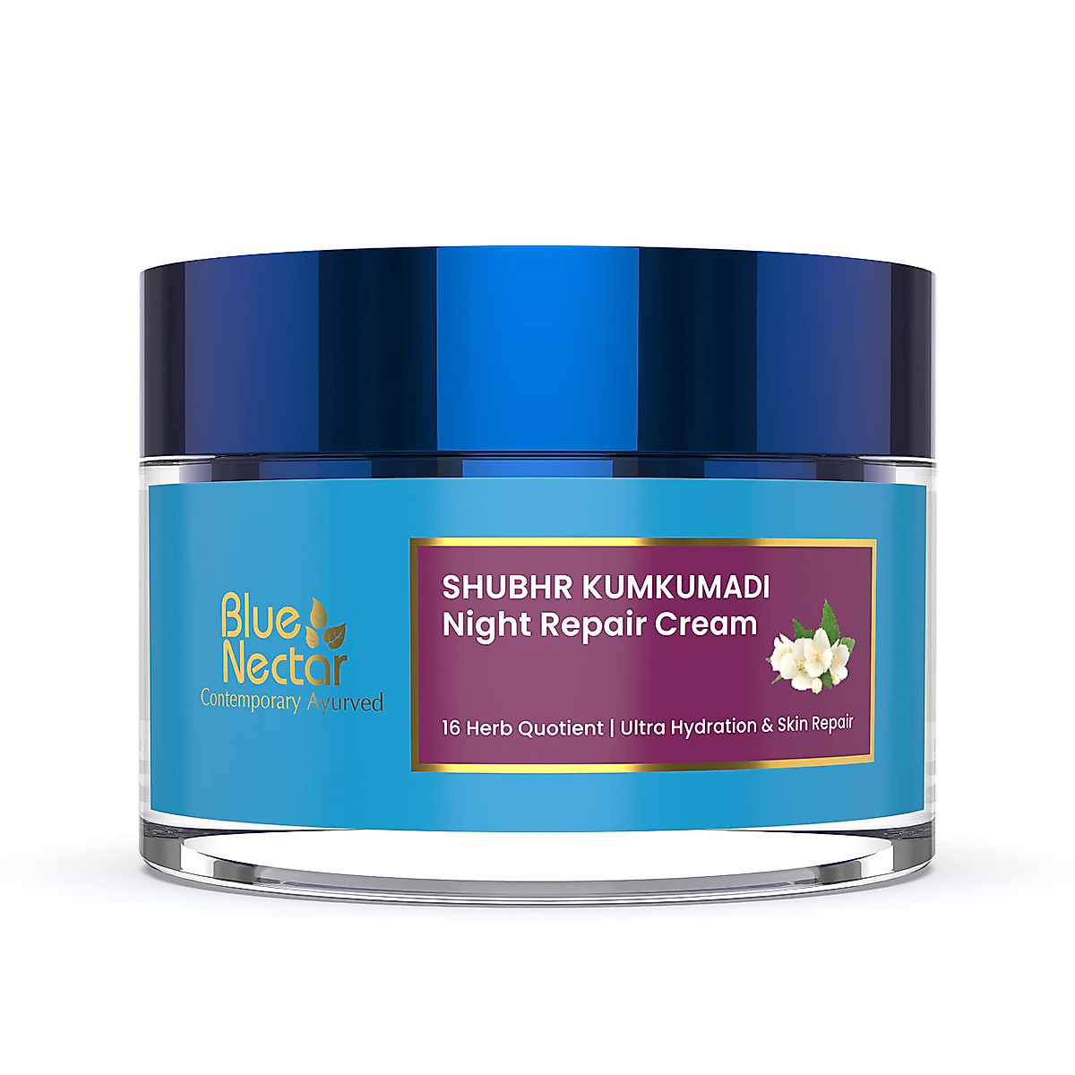 Blue Nectar Kumkumadi Night Face Cream Moisturizer with Natural Almond & Saffron | Facial Moisturizer for Skin Repair and Hydration (16 Herbs, 1.7 Fl Oz)