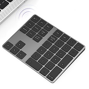 Foloda Bluetooth Number Pad: Wireless BT Numeric Keypad, Multi-Devices Rechargeable USB C Numpad, 34 Keys Financial Accounting Extensions Data Entry Keyboard for Laptop, PC, iMac, MacBook, Notebook