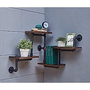 Industrial Rustic Modern Wood Ladder Pipe Wall Shelf 4 Layer Pipe Design Bookshelf DIY Shelving