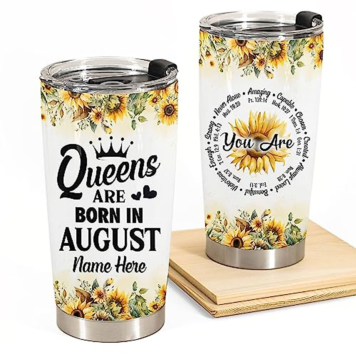 Birthday Tumbler Gifts for Women Girls Daughter Friends Sisters Queens Are Born In August Personalized Tumblers Cup Birth Month Bday Floral Stainless Steel Insulated Travel Coffee Mug with Lid 20oz