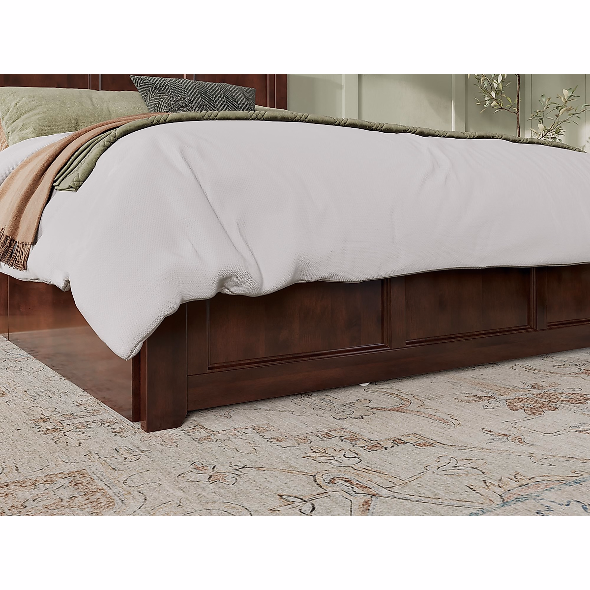 Atlantic Furniture AR8646114 Madison Platform Bed with Matching Foot Board and 2 Urban Bed Drawers, Queen, Walnut
