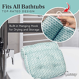 Lady McBath Bath Pillow - Luxury Bath Pillows for Tub Neck and Back Support - Powerful Suction Cups, Machine Washable Bathtub Accessory for Relaxation (Turquoise)