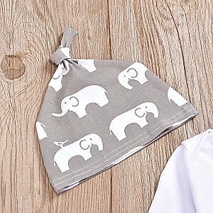 Aruzig Newborn Baby Boys Elephant Clothes Set Long Sleeve Romper Bodysuit Pants Hat 3Pcs Outfit (Long Sleeve Elephant, 0-3 Months)