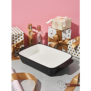 LIFVER Casserole Dish for Oven, 9x13 Ceramic Baking Dish, 115oz Large Lasagna Pan, Durable Deep Baking Pan with Handles, Oven Safe, Home & Kitchen Decor Gifts, Black