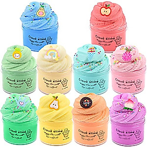 Scented Cloud Slime Kit 10 Pack, with Peach, Apple, Rainbow and Pineapple Cute Slime Charms, Soft and Non-Sticky, for Kids Party Fun Stress Relief Toy