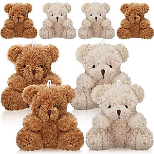 Threan 8 Pcs Mini Plush Bears 4'' Small Bear Bulk Stuffed Animal Toys Tiny Soft Bear Doll Present Stuffers for Keychain Baby Shower Party Favors Supplies(Brown, Apricot)