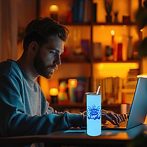 Lilsofee 25 Pack 20 oz Glow in the Dark Sublimation Tumblers with Lids and Straws Blank Stainless Steel Double Vacuum Metal Skinny Tumbler Heat Press Transfer Printing DIY Cups Luminous Blue