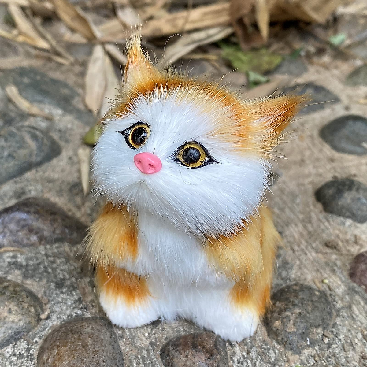 Pack of 5 Realistic Furry Baby Cats Figurines Simulation Kittens Home Office Car Decorative Statue/Synthetic Fur Pet Stuffed House Animal Replica/Photo Props/Collectible Gift