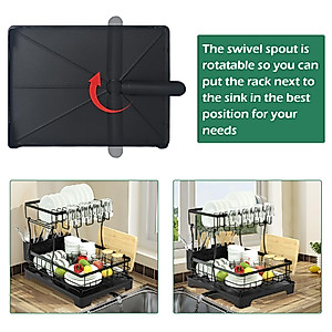 Zhithink Dish Drying Rack for Kitchen Counter, Large Dish Rack, Kitchen Drying Rack, Dishes Drying Rack, Kitchen Dish Drying Rack, Kitchen Drying Rack for Dishes, 2 Tier Dish Drainers Black
