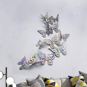 24pcs 3D Butterfly Wall Stickers, CAYUDEN Butterfly Decorations Wall Decor DIY Butterfly Combination 3D Butterfly Wall Stickers Decor Home Decoration Bedroom Living Room Party Nursery(Silver)