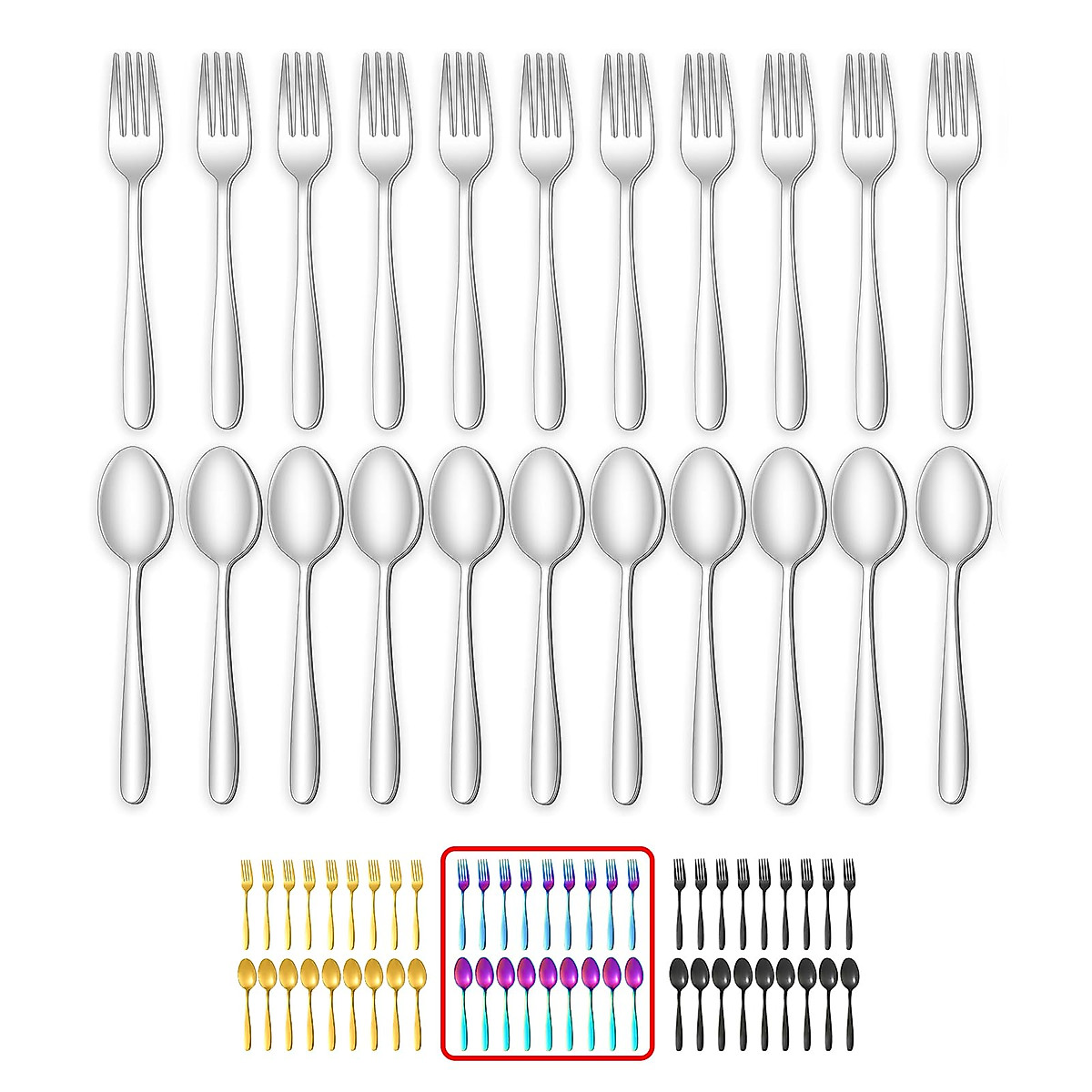 24-piece Rainbow Forks and Spoons Silverware Set, Food Grade Stainless Steel Flatware Cutlery Set for Home, Kitchen and Restaurant, Spoons and Forks Set, Rainbow Dinner forks Mirror Polished (Rainbow)