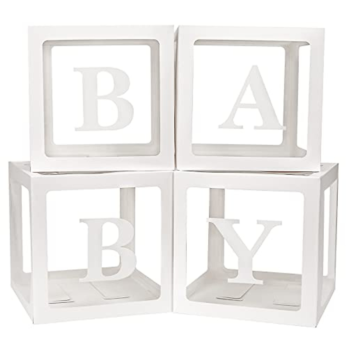 Sharlity Baby Boxes with Letters for Shower, 4 Pcs Balloon 16 Gender Reveal Decorations, Birthday Party Decorations (White)