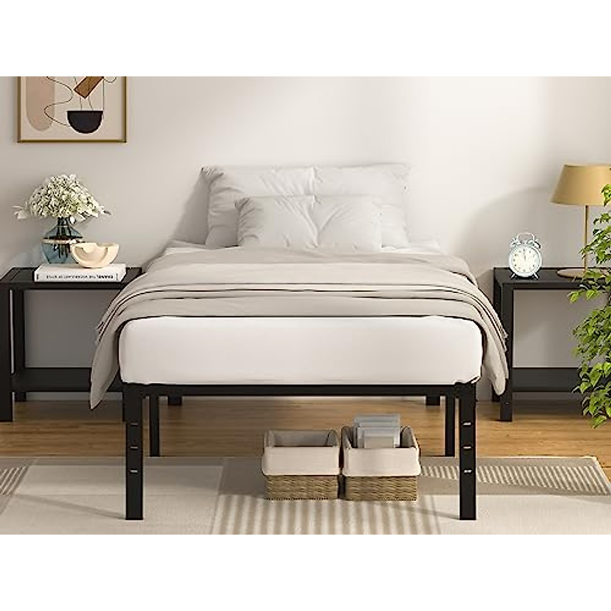 QEROMY 18-Inch Twin-Bed-Frame, Metal Platform Bed Frame Twin, Quick & Easy Assembly, Heavy Duty Bed Frame No Box Spring Needed, Noise-Free, Black