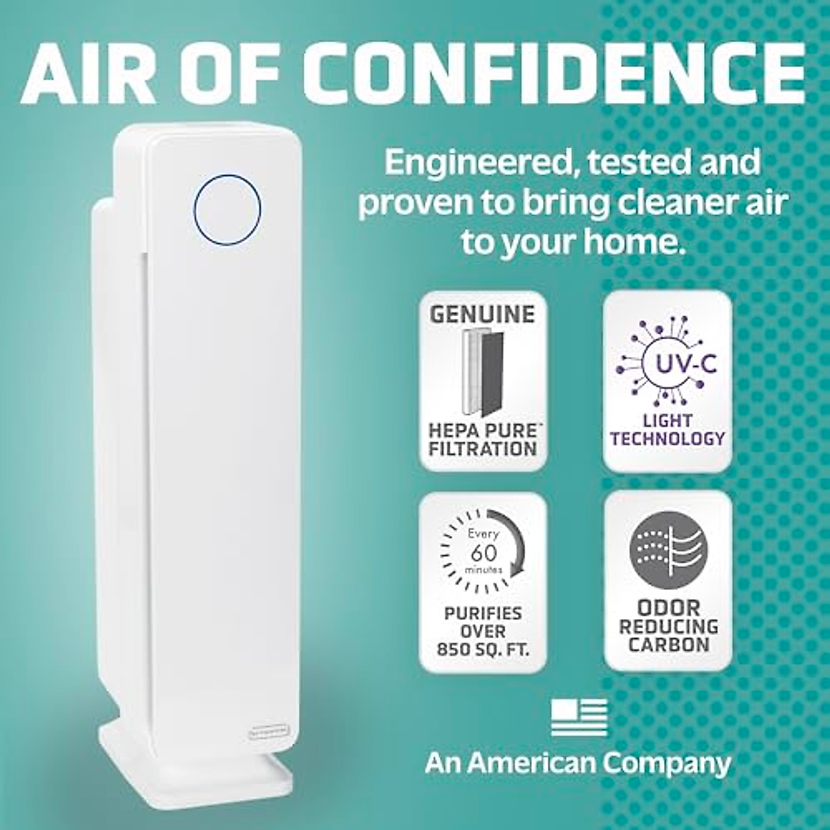 GermGuardian Air Purifier for Home, Large Rooms, H13 HEPA Filter, Removes Dust, Allergens, Smoke, Pollen, Odors, Mold, UV-C Light Helps Reduce Germs, 28 Inch, White, AC5350W