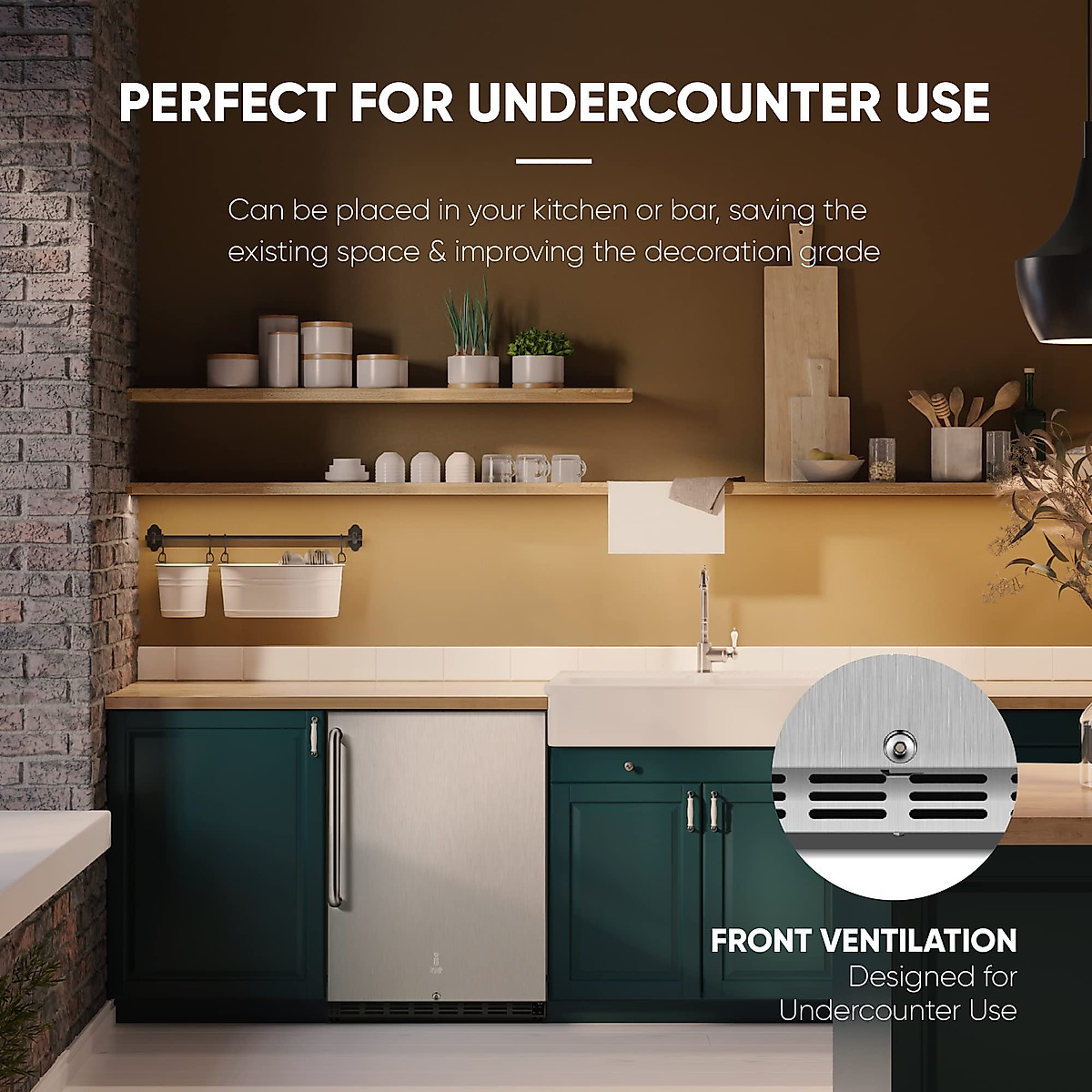 ICEJUNGLE Under Counter Refrigerator Stainless Steel, 5.30 Cu.Ft Full Size Fridge, 175 Cans Refrigerator with Built-in Design and IPX4 Waterproof, Premium Refrigerator for Efficient Storage