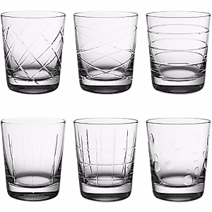 Fifth Avenue Crystal Medallion Old Fashioned Glasses Set of 6, 9.5 oz, Durable Etched Patterns, Textured Rock Glasses, Drinking Cups for Vodka, Bourbon, Liquor, Scotch Tumbler for Bar