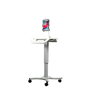 Rolling Medical Workstation – CTA Height Adjustable Mobile Secure Medical Workstation Cart for iPad 10th Gen 10.9" - iPad 7/8/9 Gen 10.2”- iPad Pro 11” - iPad Air 4 - Galaxy Tab S3 - White (QPAD-HRSW)