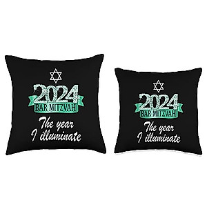 2024 Bar Mitzvah Quote Festive Black Turquoise Decor Throw Pillow