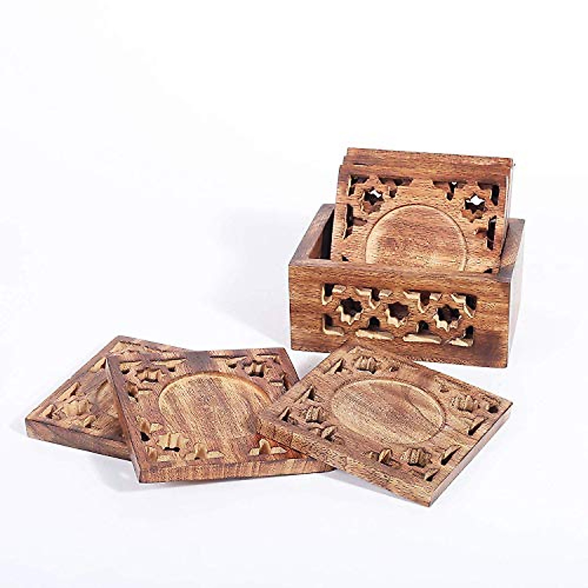 Rusticity Drink Coasters with Holder | Wood Coasters Set of 6 for Tabletop Protection, Suitable for Kinds of Cups, Rustic Coasters for Wooden Table, Cool Home Decor, 4.8x4 in