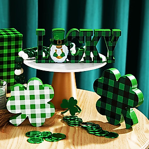 3 Pieces St. Patrick's Day Table Wooden Signs, Shamrock Tiered Tray Decor Lucky Table Decor Irish Freestanding Tray Tabletop Decorations for Home Decor Party Decoration