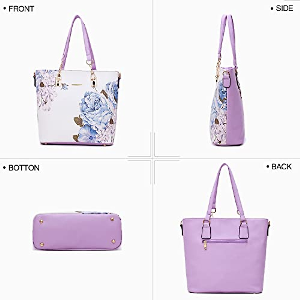 2E-youth Women Designer Purses And Handbags Set Satchel Shoulder Bags Tote Bags 6pcs Wallets (purple&white)