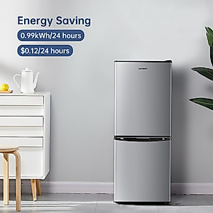 BANGSON Small Refrigerator with Freezer, 4.0 Cu.Ft, Small Fridge with Freezer, 2 Door, with Bottom Freezer, Compact Refrigerator for Apartment Bedroom Dorm and Office, Silver