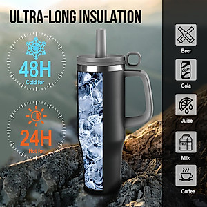 1TG Tactical 40 oz Tumbler with Straw and Lids - Tactical Water Bottle with Handle | Reusable Stainless Steel Metal Bottle Silicone Straws with Cover | Cupholder Friendly for Travel Camping Gym Shcool