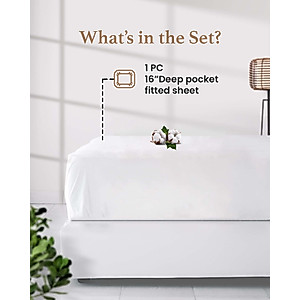 Good Sleep Bedding Fitted Sheet Full - 800 TC Full Size Fitted Sheet Only, 100% Egyptian Cotton, Soft & Breathable Full Fitted Sheet, 16" Deep Pocket Fitted Sheets Full Size Bed, Sateen Weave - White