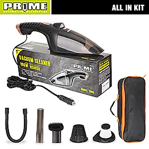 PR1ME Handheld Car Vacuum Cleaner, DC 12V Portable Car Vacuum Cleaner, Strong Suction High Power Hand Vacuum, LED Light, w/ 3 Attachments, 16 Ft Cord, Lightweight Dry Wet Amphibious Vehicle Cleaner