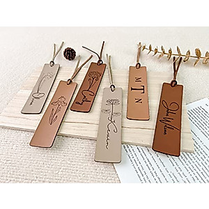Personalized Engraved Leather Bookmark, Birth Flower Bookmark, Reader Gift, Name Bookmark, Birthday Gift for Her, Valentines/Anniversary Gift for Him/Couple.