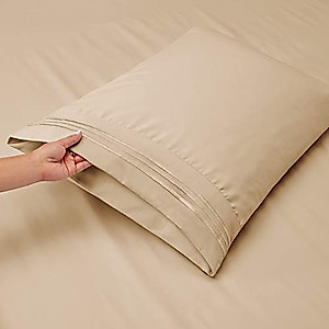 Clara Clark Queen Sheets Set, Deep Pocket Bed Sheets for Queen Size Bed - 4 Piece Queen Size Sheets, Extra Soft Bedding Sheets & Pillowcases, Beige Cream Sheets Queen