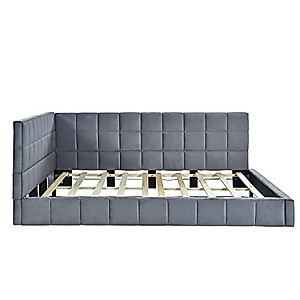 LostCat Full Daybed, Upholstered Daybed Sofa Bed Full Size Sofa Bed Daybed Full Size Daybeds Velvet Sofa Bed Frame with Backrest & Armrest, Corner Beds for Guest Room Living Room, Grey