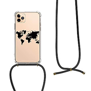 kwmobile Crossbody Case Compatible with Apple iPhone 11 Pro Max Case Strap - Travel Outline Black/Transparent