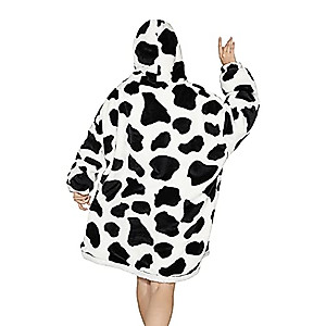 Blanket Hoodie Wearable Oversized Hooded Blanket for Adult Women Super Soft Comfortable Warm Flannel with Giant Pocket and Sleeves Cow
