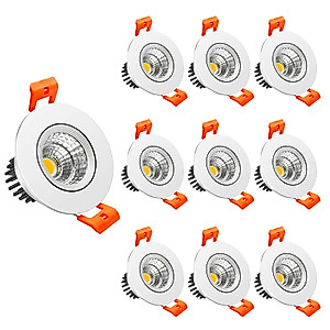LightingWill 2inch LED Dimmable Downlight, 3W COB Recessed Ceiling Light, Daylight White 5500K-6000K, CRI80, 25W 220LM Halogen Bulbs Equivalent, White (10 Pack)